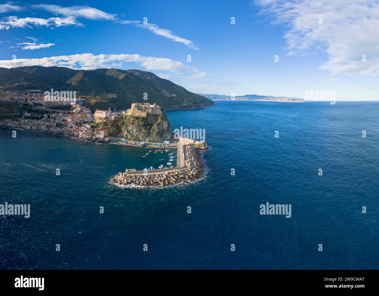 Scilla, Italy - 17 December, 2023: drone landscape view of the seaside ...