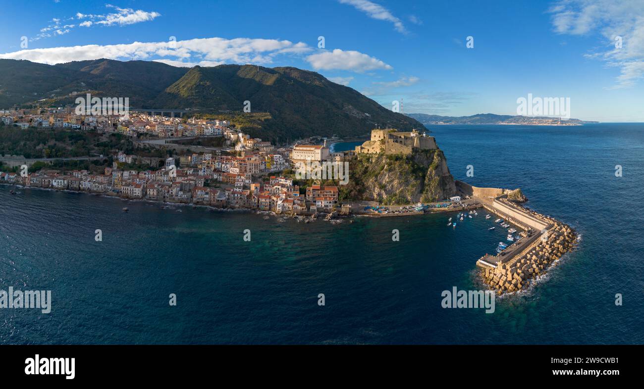 Scilla, Italy - 17 December, 2023: panorama drone landscape view of the ...