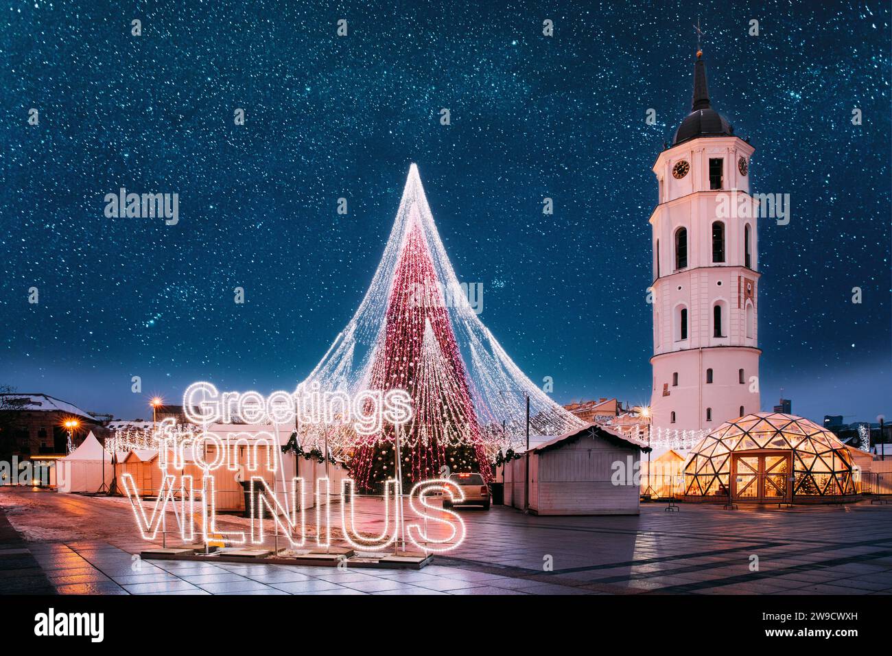 Vilnius, Lithuania. Bell Tower Belfry Of Vilnius Cathedral At Square In ...