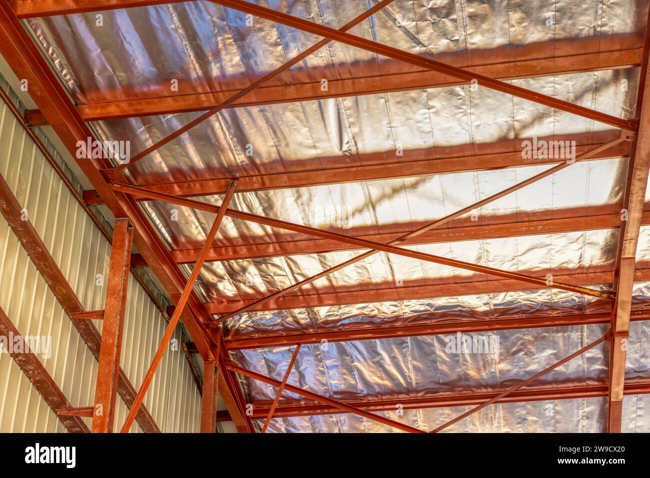 roof insulation indoors industrial warehouse with corrugated metal ...