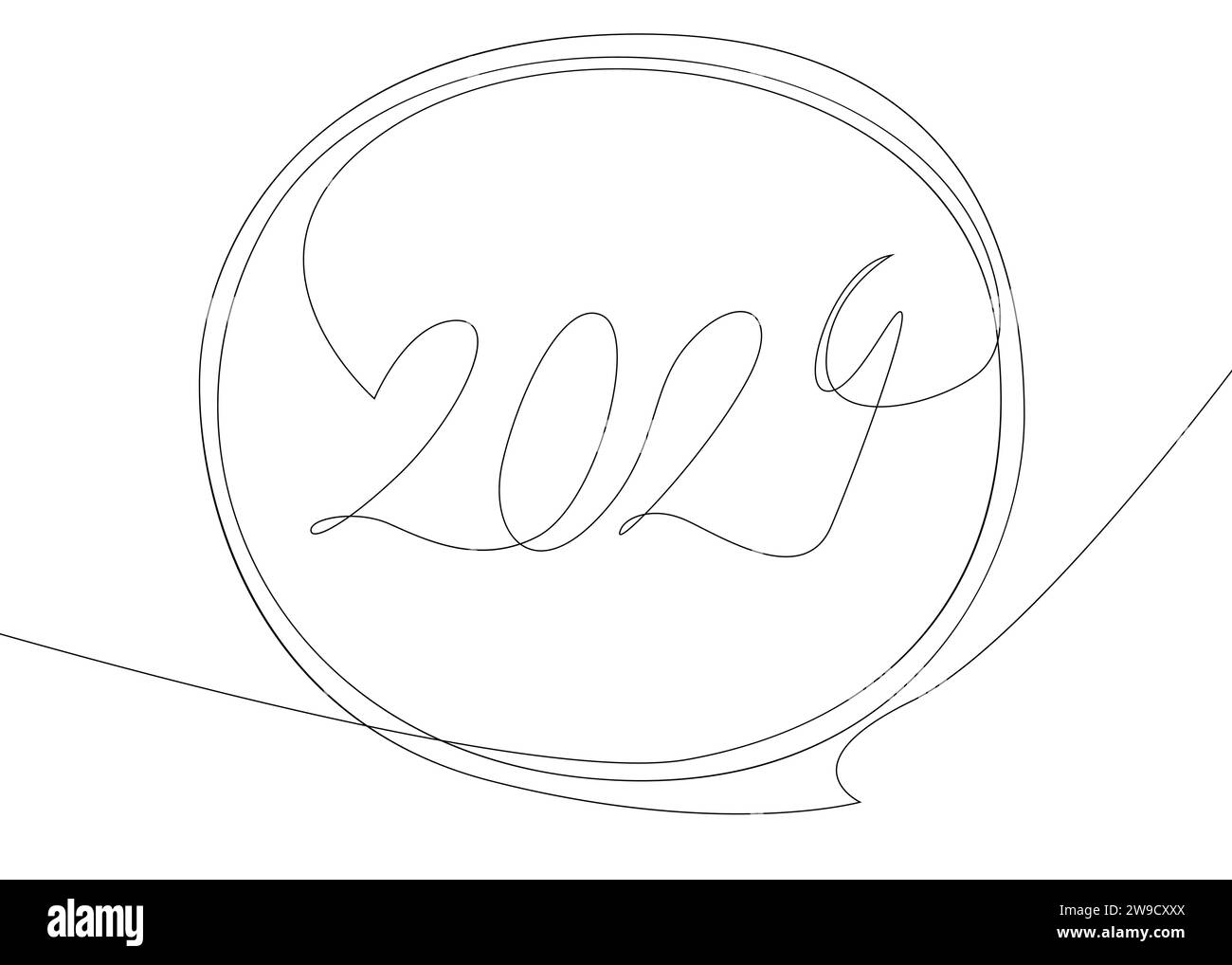 One Continuous Line Of Speech Bubble With 2024 Number Thin Line Illustration Vector Concept