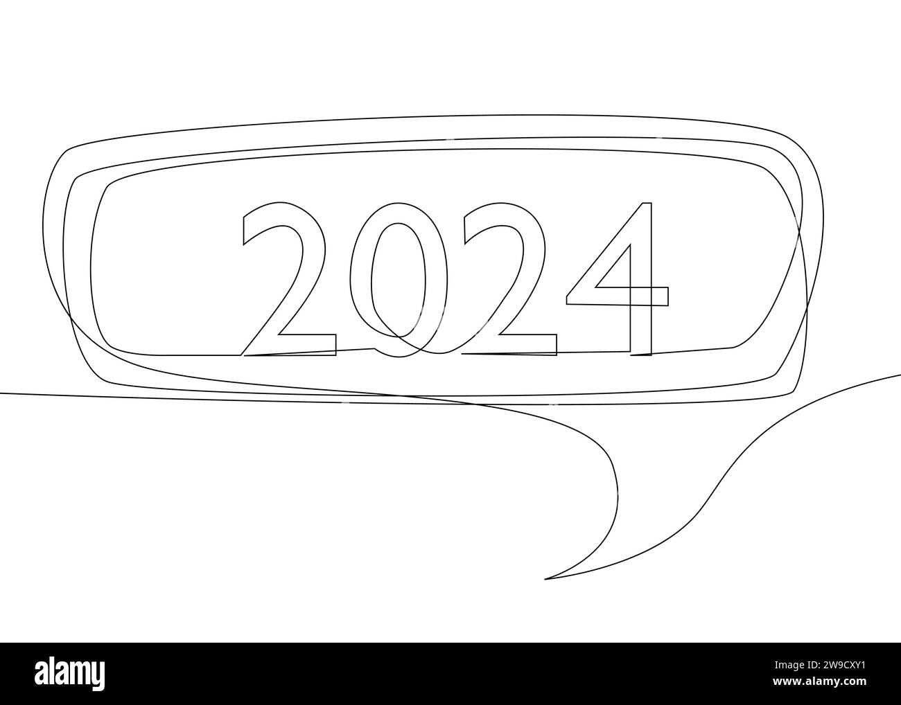 One Continuous Line Of Speech Bubble With 2024 Number Thin Line Illustration Vector Concept