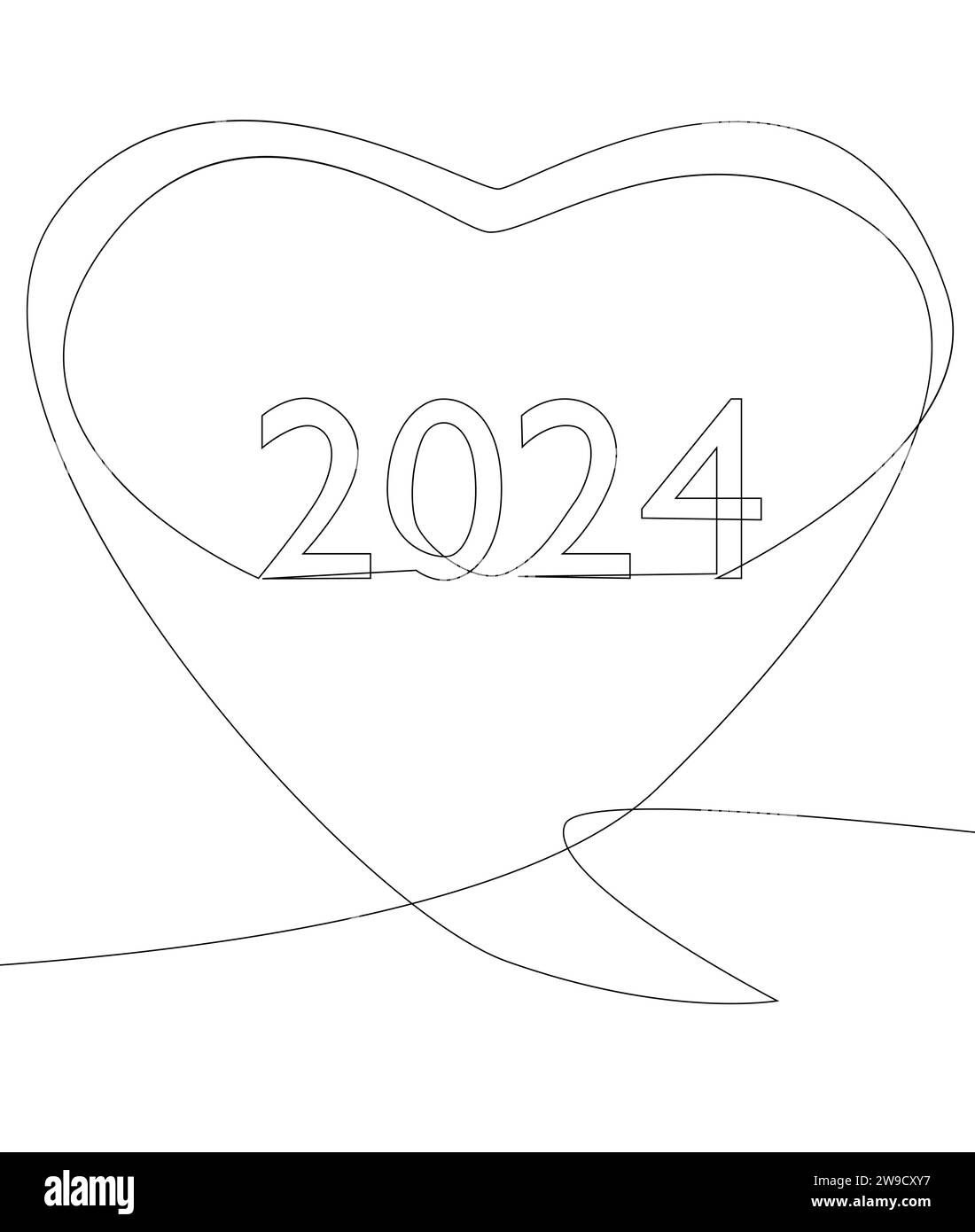 One continuous line of speech bubble with 2024 number. Thin Line ...