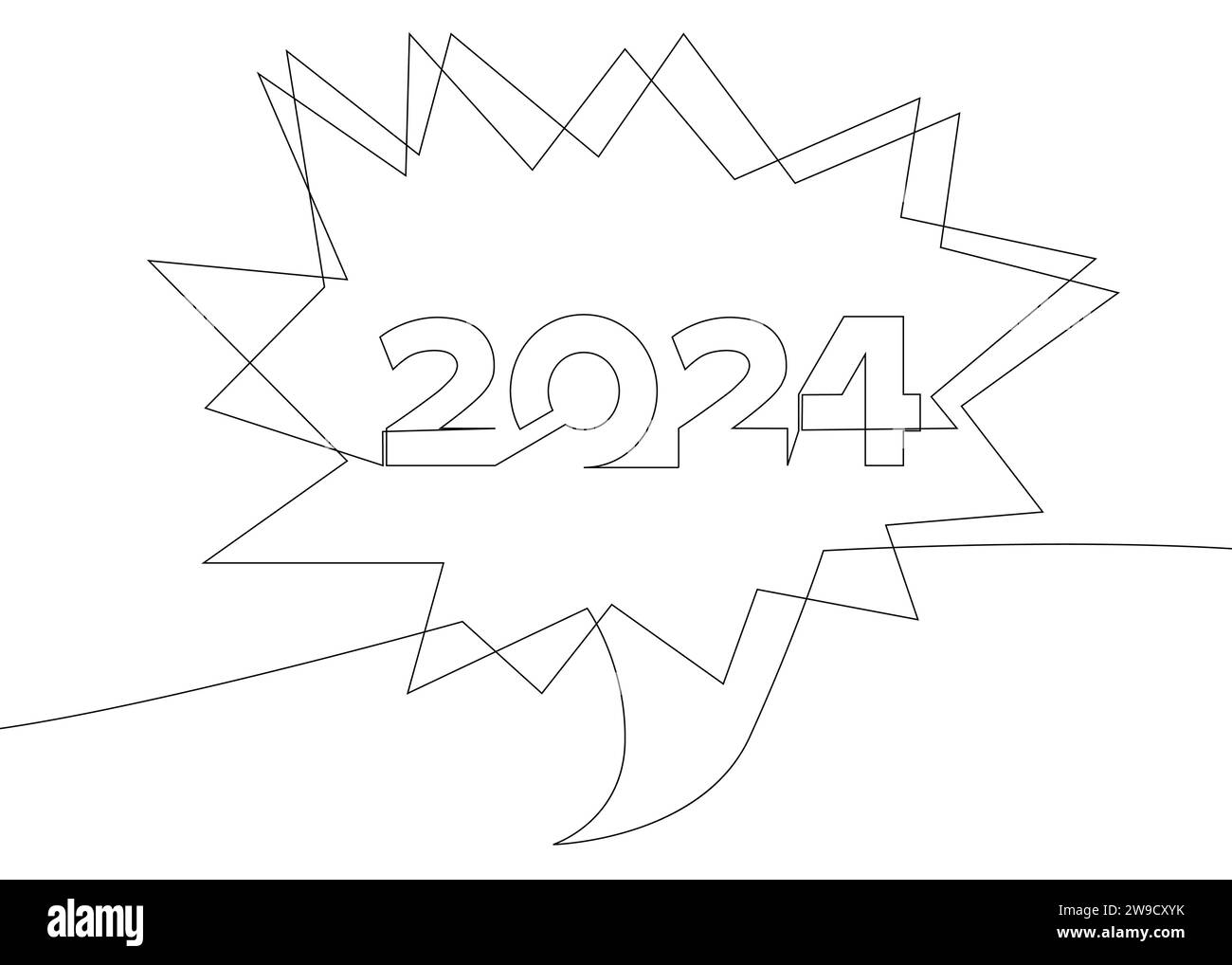 One continuous line of speech bubble with 2024 number. Thin Line ...