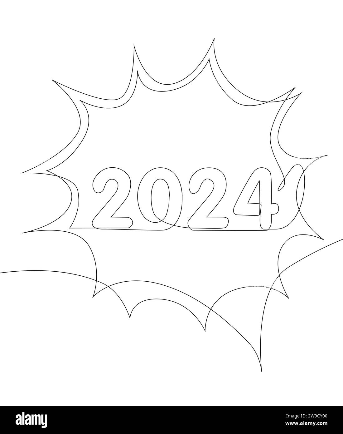 One Continuous Line Of Speech Bubble With 2024 Number Thin Line Illustration Vector Concept