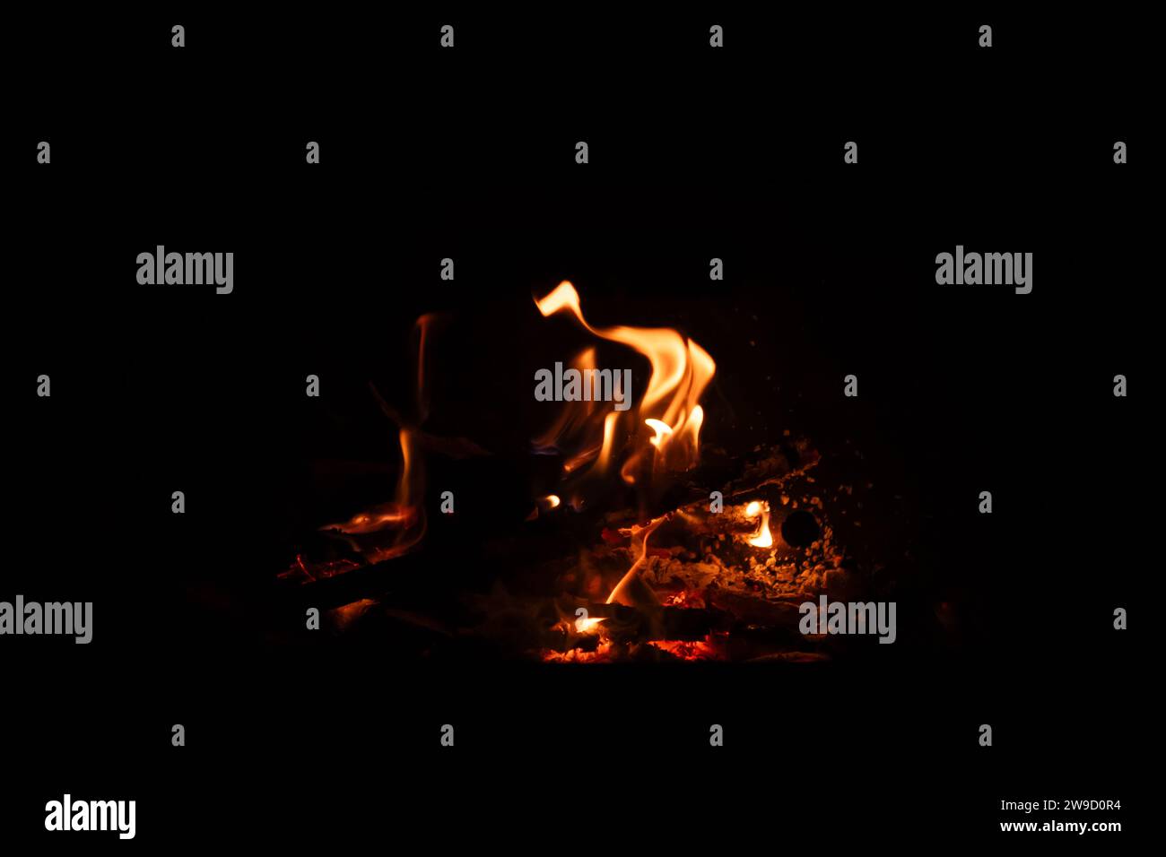 Fire flames on black background. Blazing campfire at night isolated on dark background Stock ...