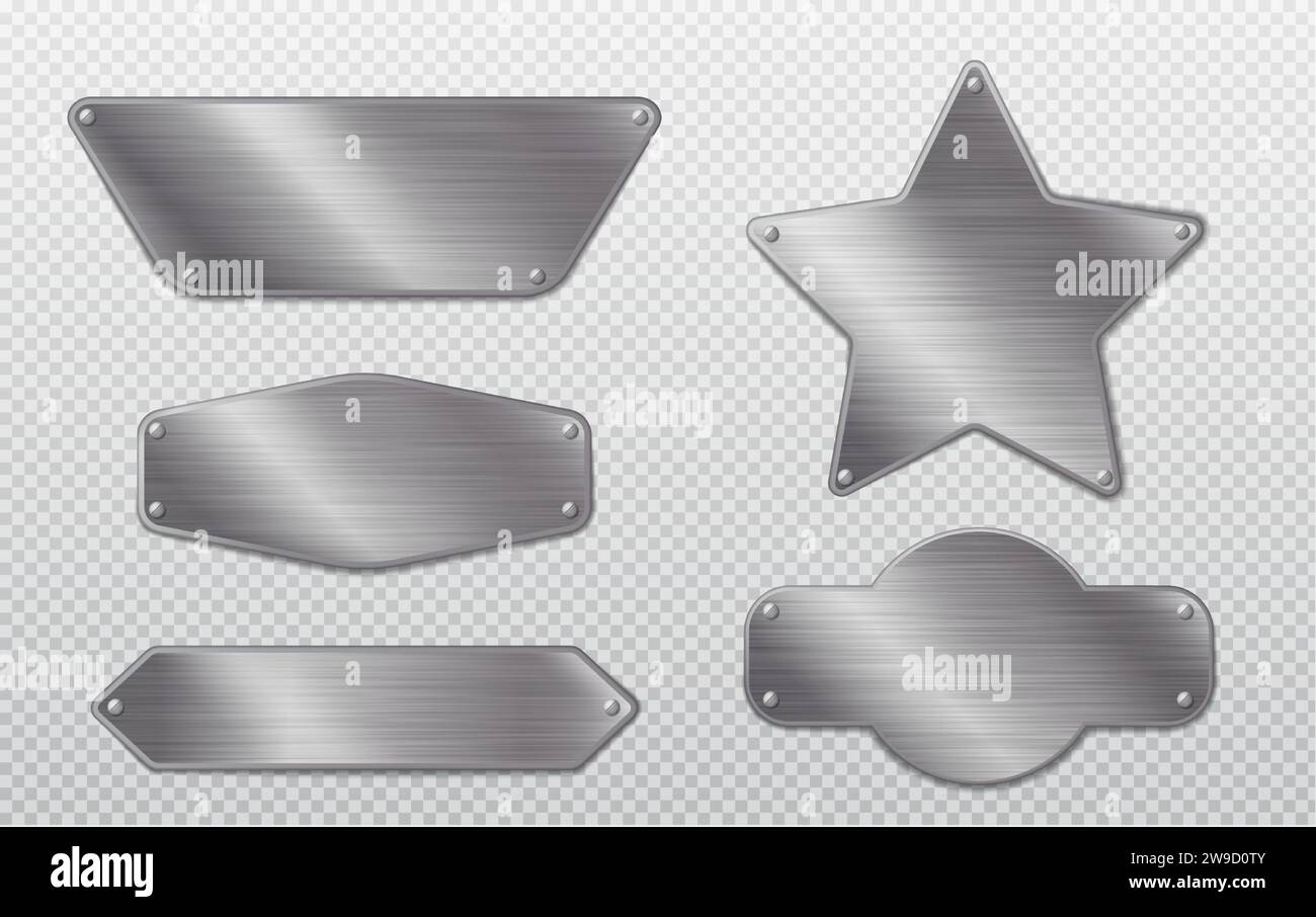 Steel metal tag plate with borders and rivets. Realistic vector set of ...