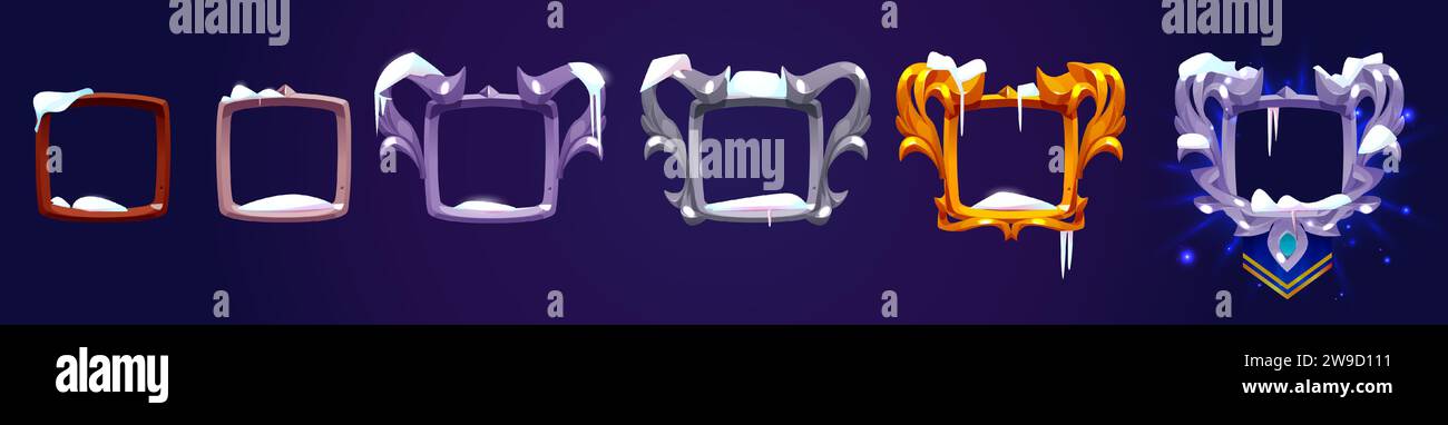 Fantasy decoration frame covered with snow for avatar or menu banner of ...