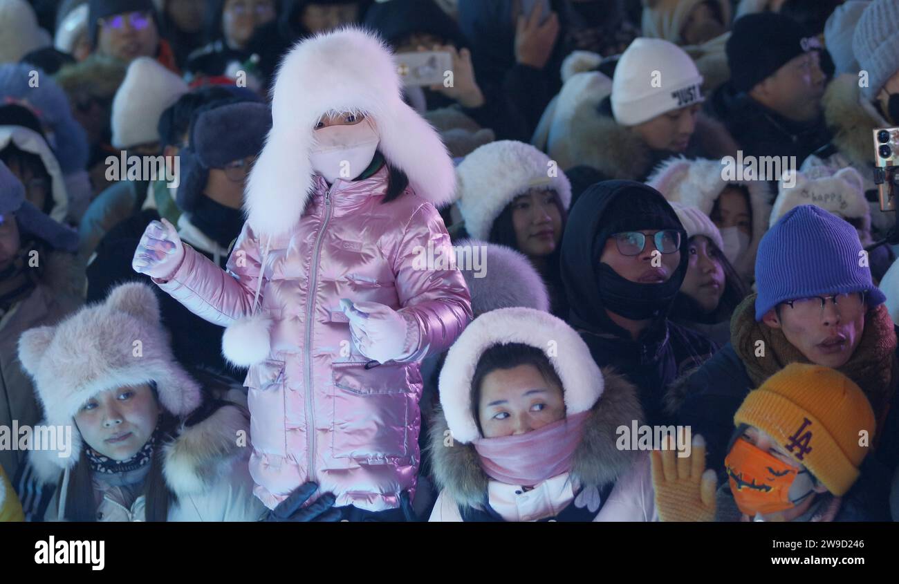 Tourists take part in a party at Harbin Ice and Snow World in Harbin ...