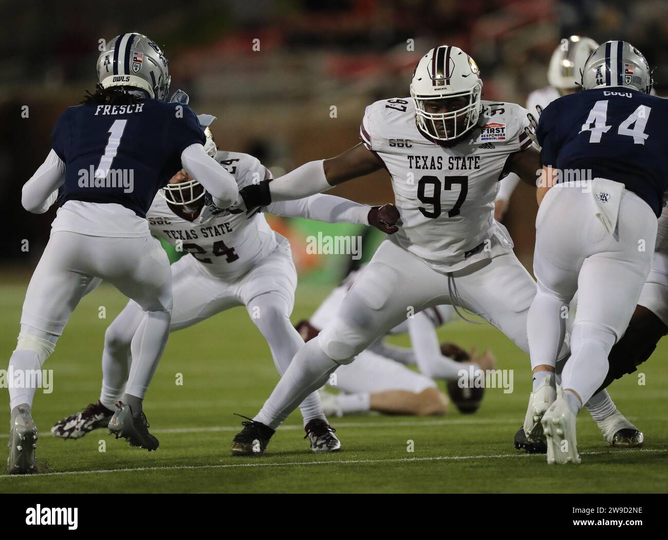 Dallas, Texas, USA. 27th Dec, 2023. Texas State's players DOMINIQUE ...