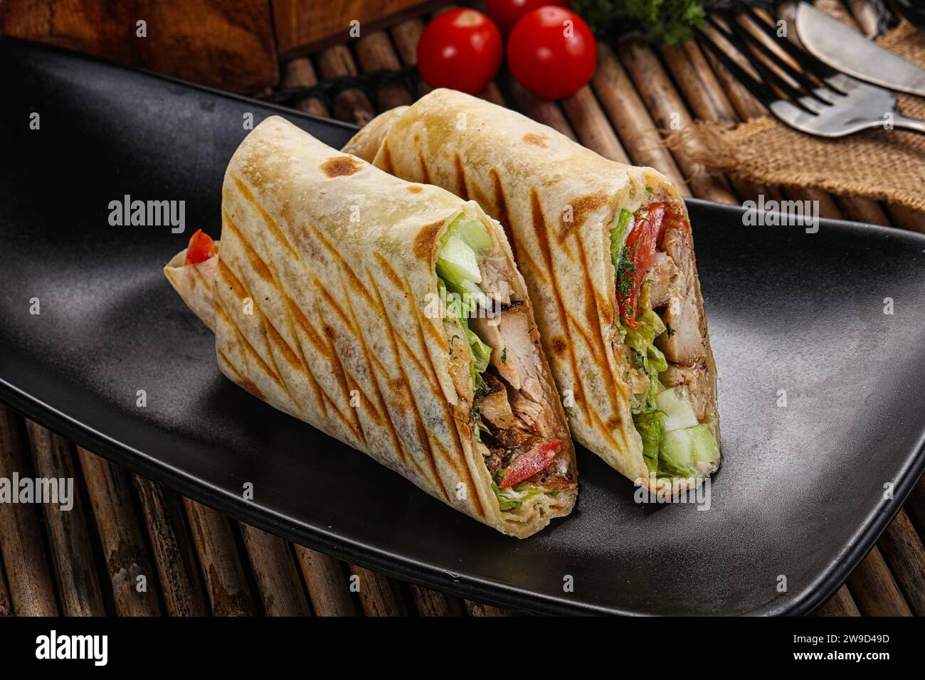 Chicken doner wrap with meat and vegetables Stock Photo - Alamy