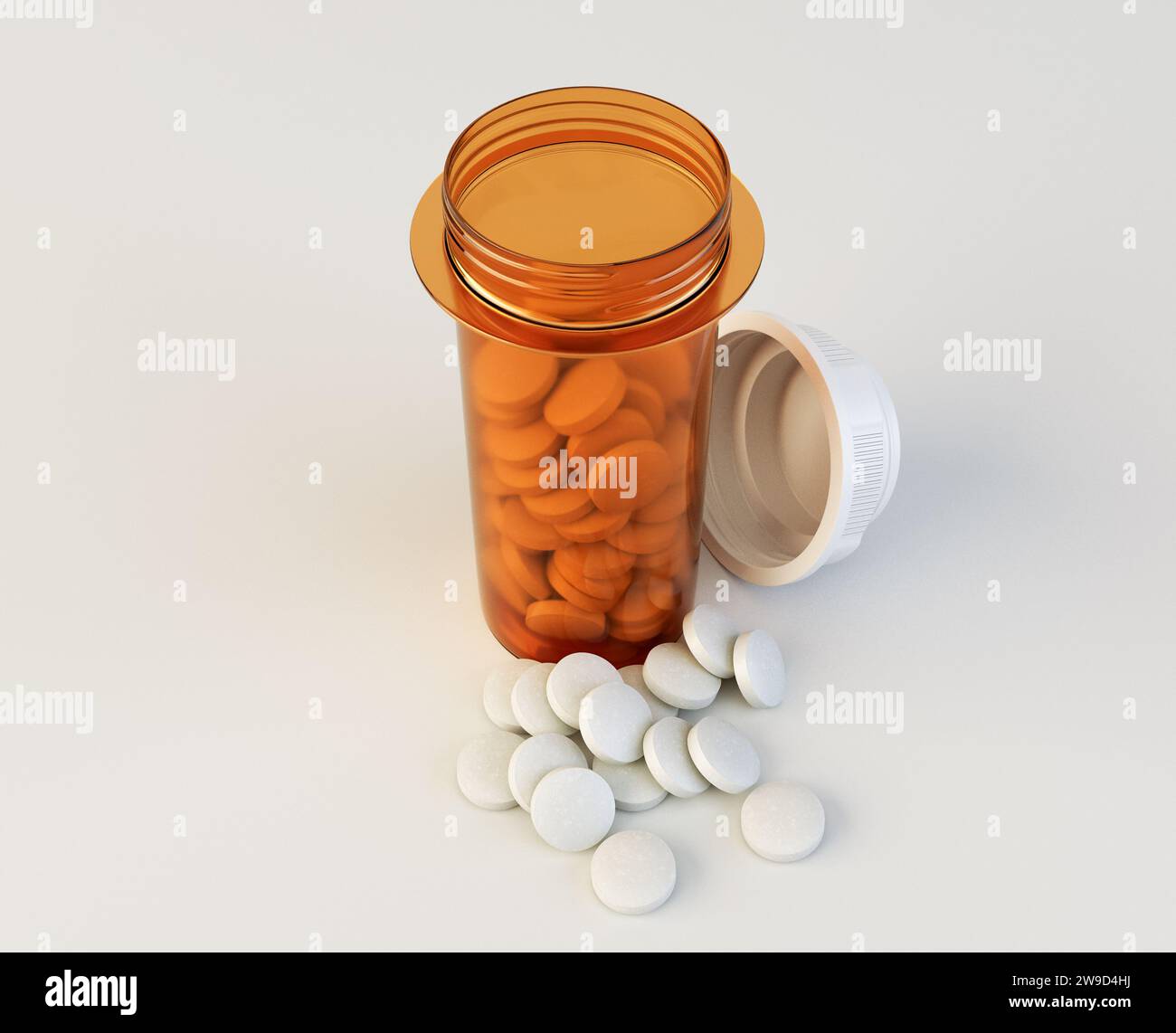 Medicinal Tablets around a generic orange prescription pill bottle with ...