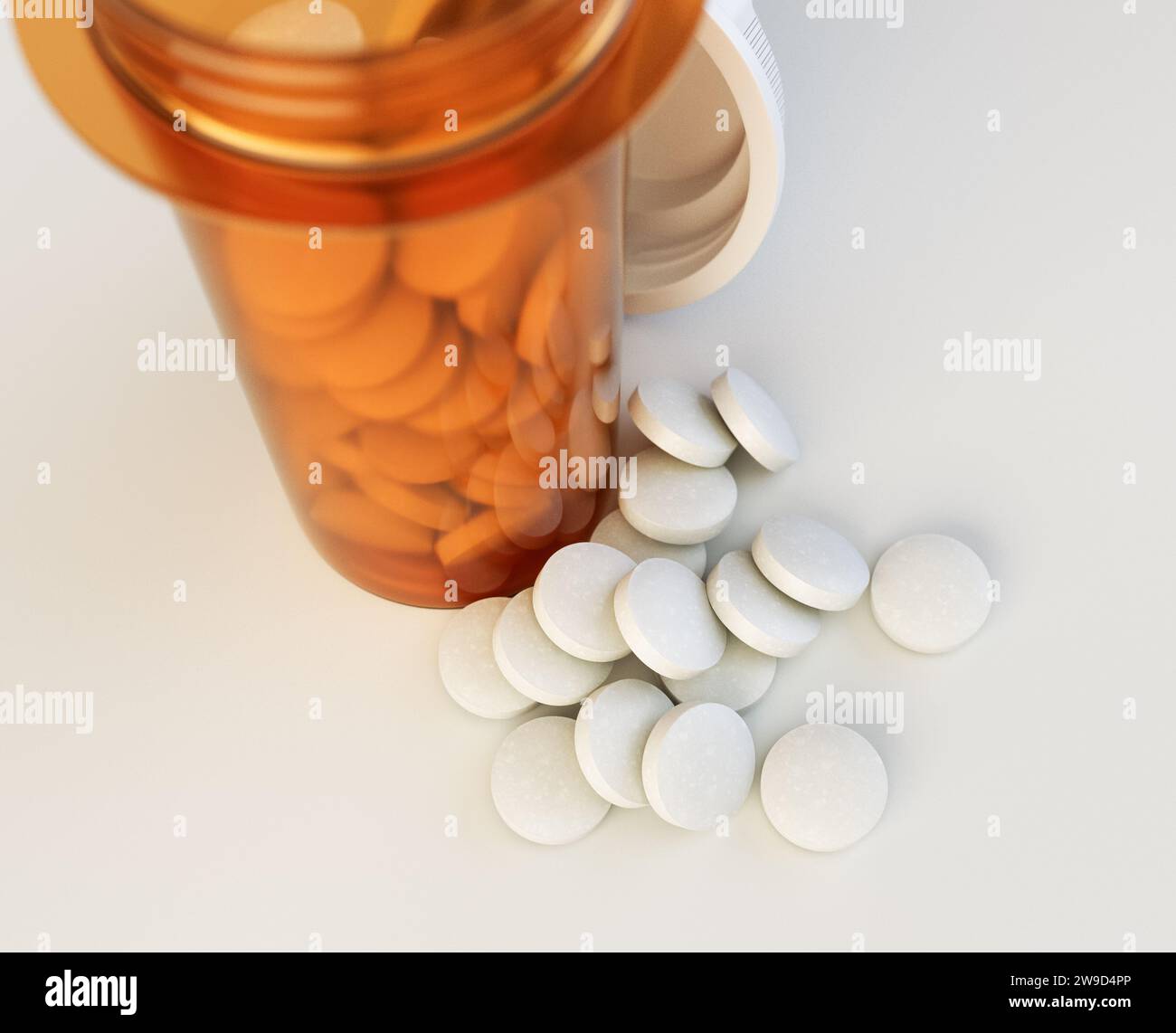 Medicinal Tablets around a generic orange prescription pill bottle with ...