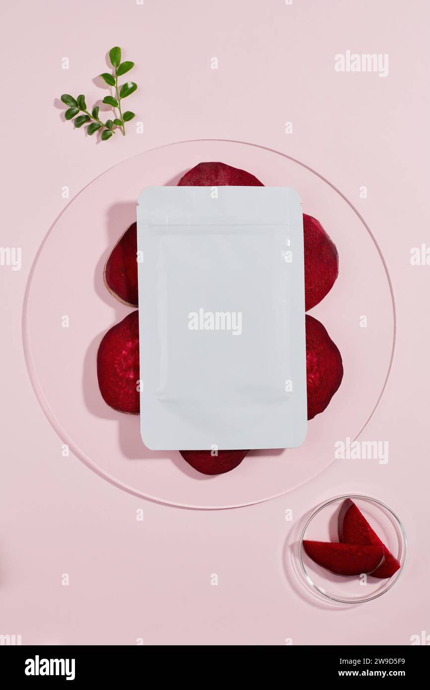 Advertising scene for cosmetic of beetroot extract on pink background ...