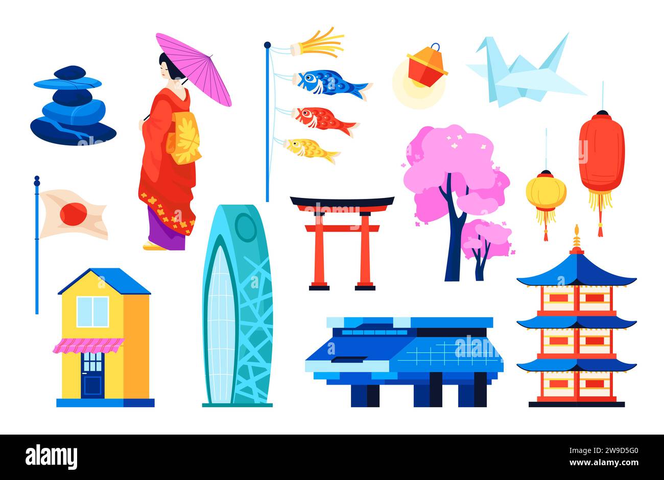 Japan In Detail Flat Design Style Objects Set Stock Vector Image And Art Alamy