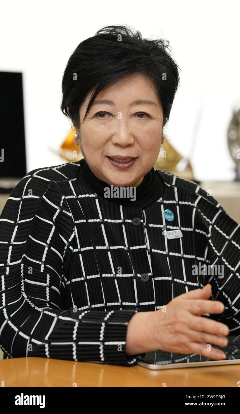 Tokyo Gov. Yuriko Koike gives an interview at the metropolitan ...