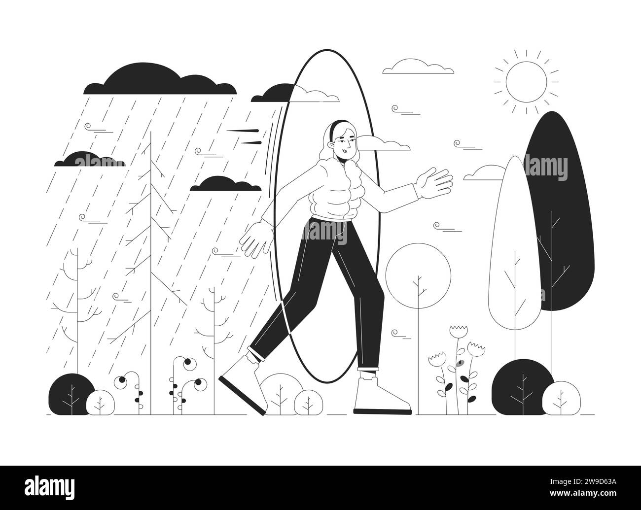 Bipolar disorder black and white 2D illustration concept Stock Vector ...