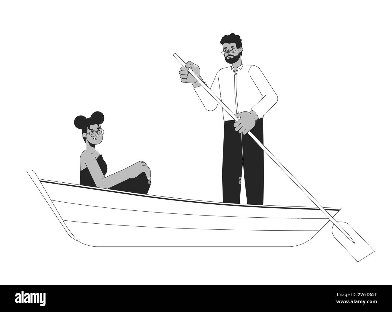 African American Heterosexual Couple On Romantic Boat Ride Black And