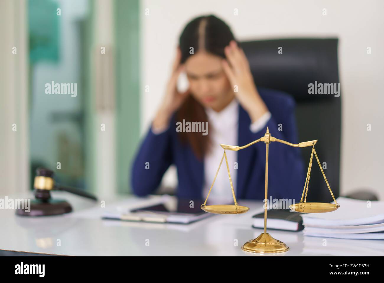 Lawyer woman headache and exhausted after have a problem with business ...