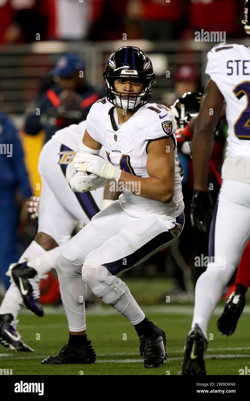 Baltimore Ravens safety Kyle Hamilton (14) reacts after an interception ...