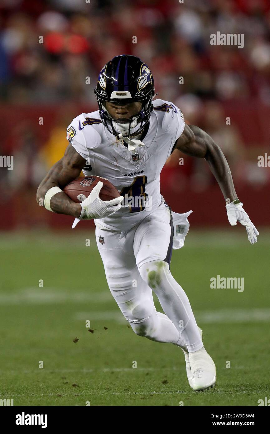 Baltimore Ravens wide receiver Zay Flowers (4) runs during an NFL ...