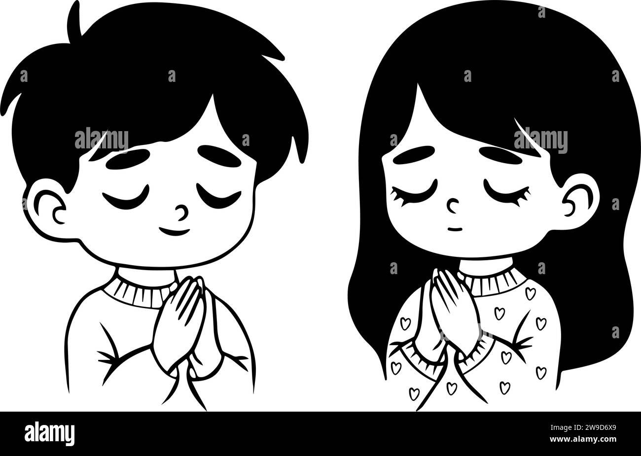 Portraits cute praying children girl and boy. Vector illustration ...