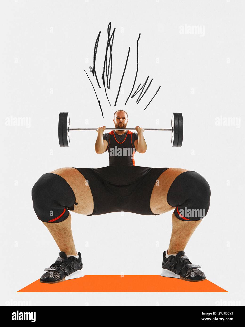 Contemporary art collage. Athletic bearded man, bodybuilder with long ...
