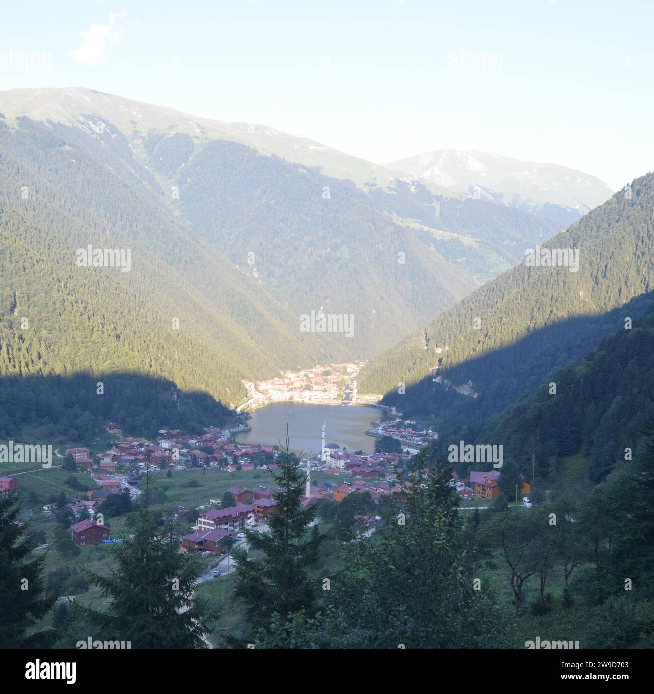 long lake and shadow landscape in Uzungol, Trabzon, Turkey Stock Photo ...