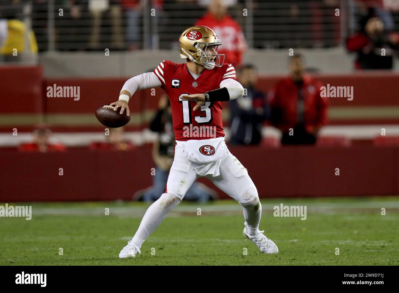 San Francisco 49ers quarterback Brock Purdy (13) looks to throw during ...