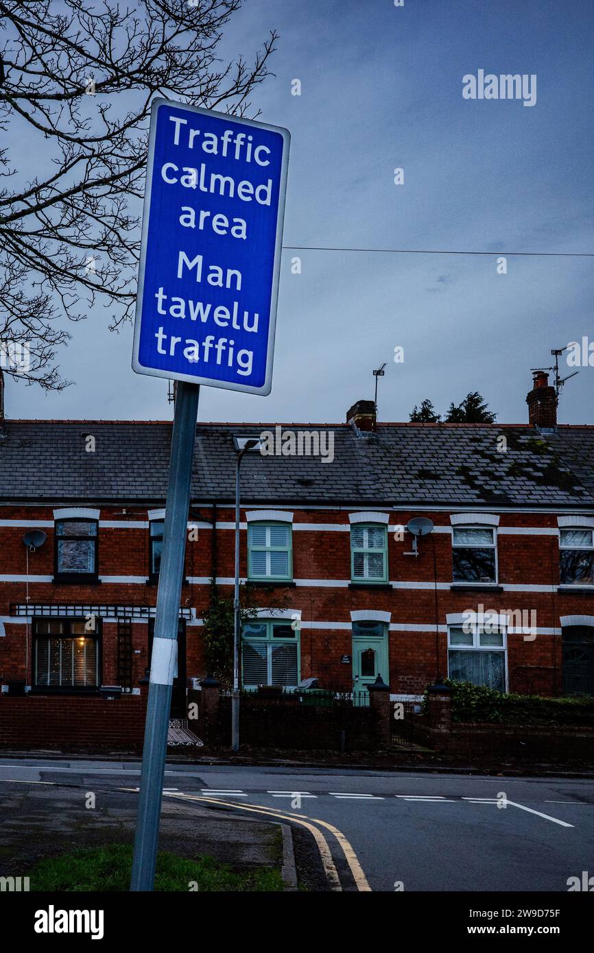 Traffic Calming Sign in English and Welsh, Road Safety. Traffic control ...