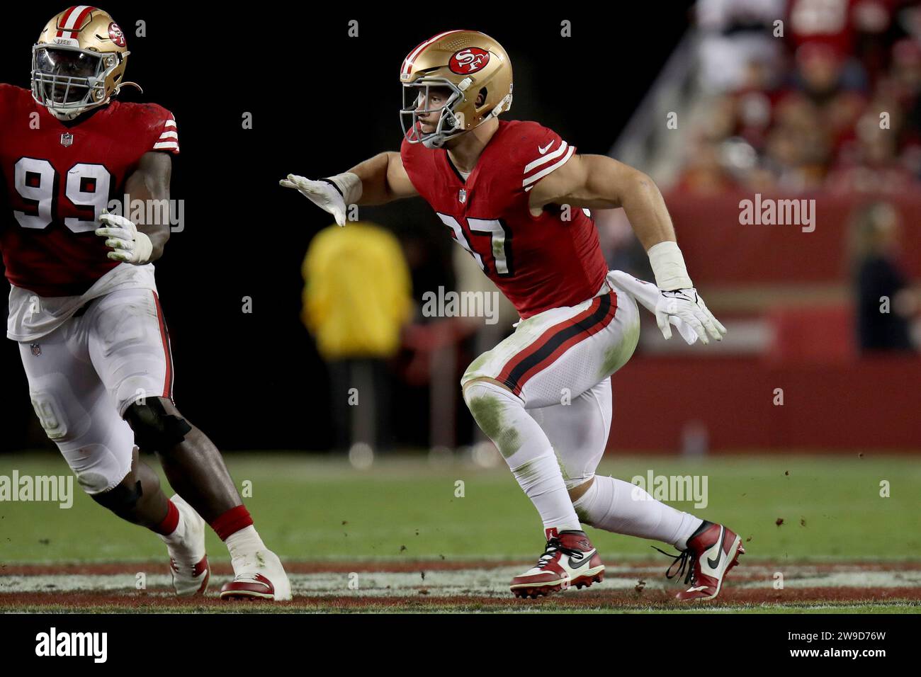 San Francisco 49ers defensive end Nick Bosa (97) rushes during an NFL ...