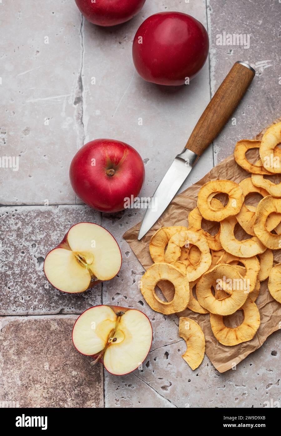 Dried apple chips. Dehydrated apples. Homemade dried organic apple ...