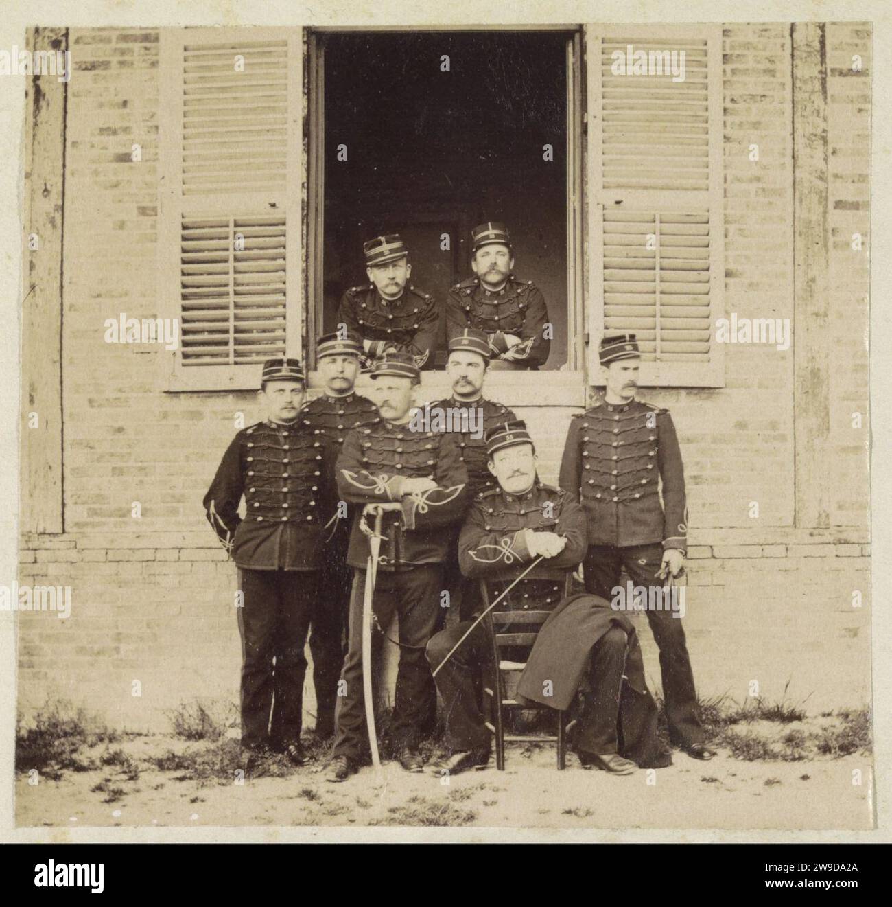 Group portrait of eight French soldiers by a window, Anonymous, 1884 ...