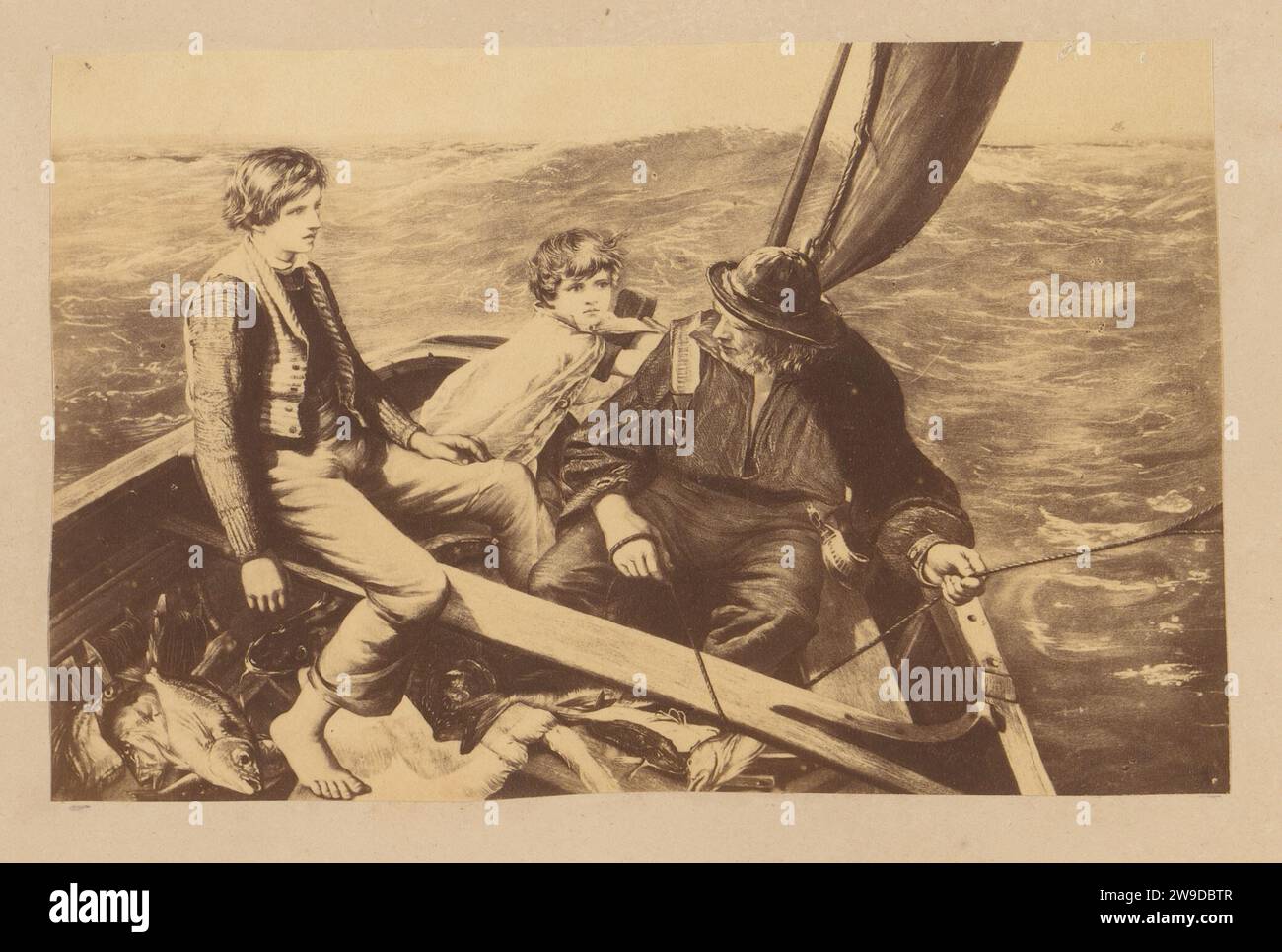 Photo production of three men on a boat at sea, 1875 photograph This ...