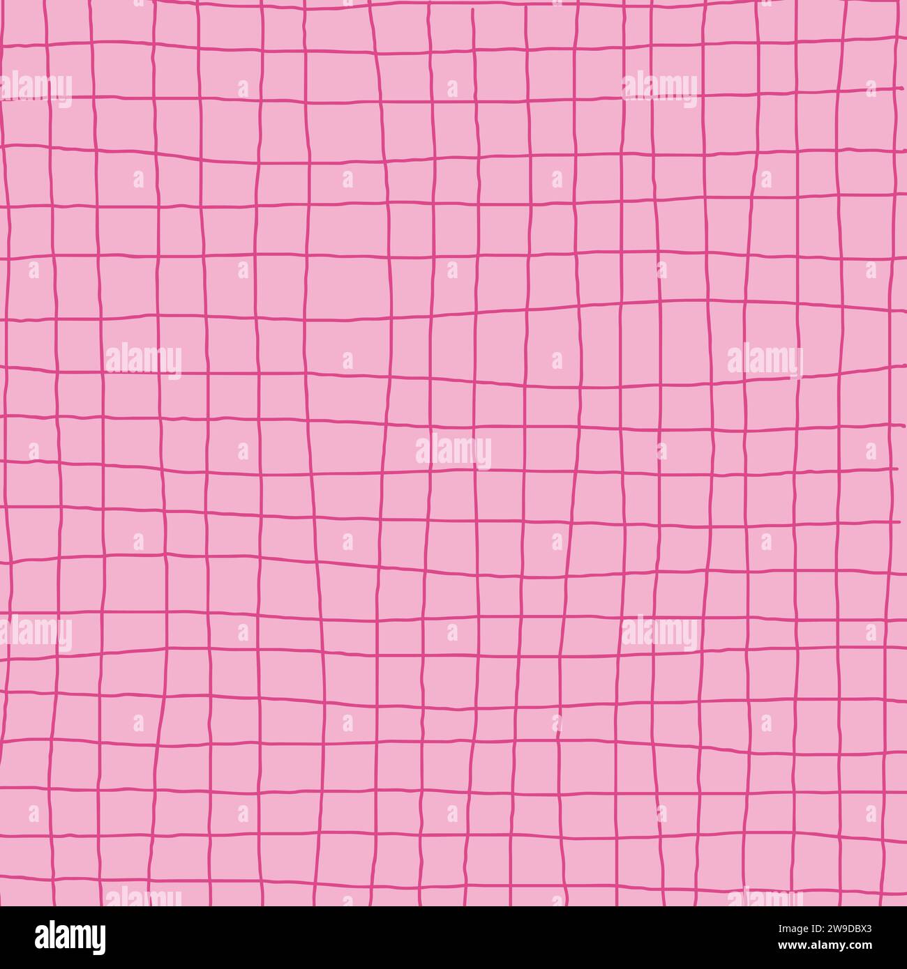 Hand drawn pink plaid pattern. Check, square doodle background. Line ...