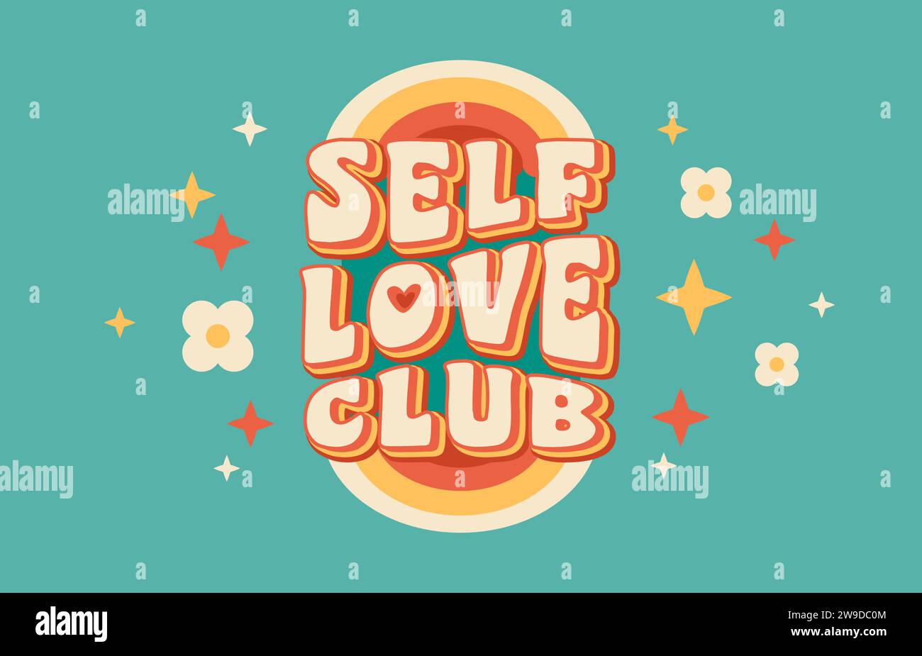 Self love club vintage groovy quote. Vector retro font motivation ...