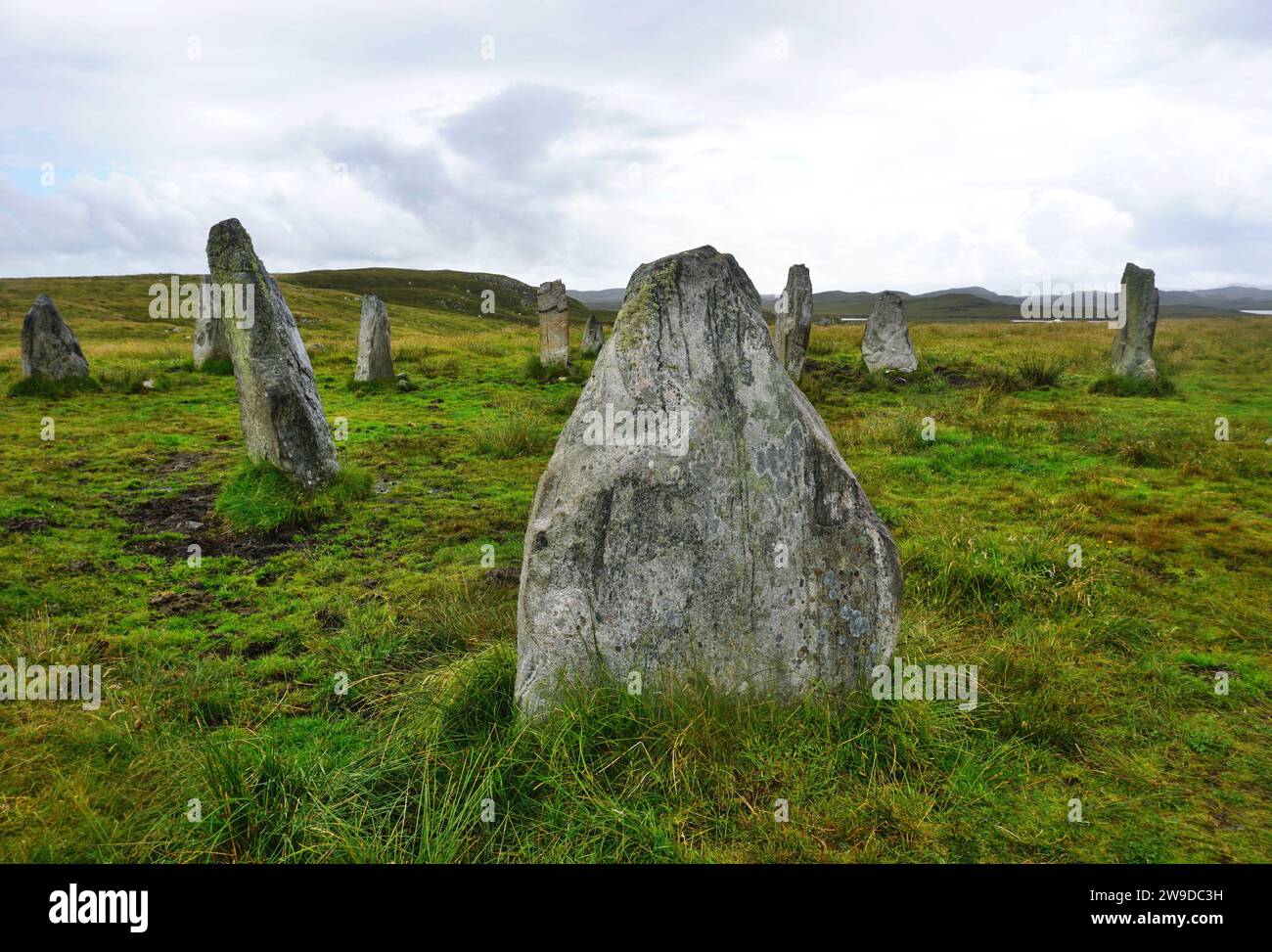 A group of standing stones on Lewis Island, Outer Hebrides. One of the ...