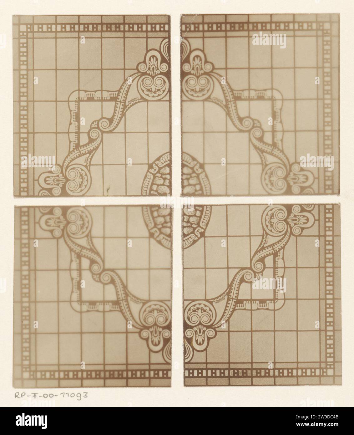 Stained glass window with a flower shape with rolling, anonymous, in or ...