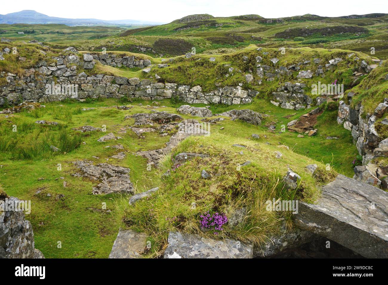Inside the ruins of Dun Beag Broch on the Isle of Skye, Scotland. The ...