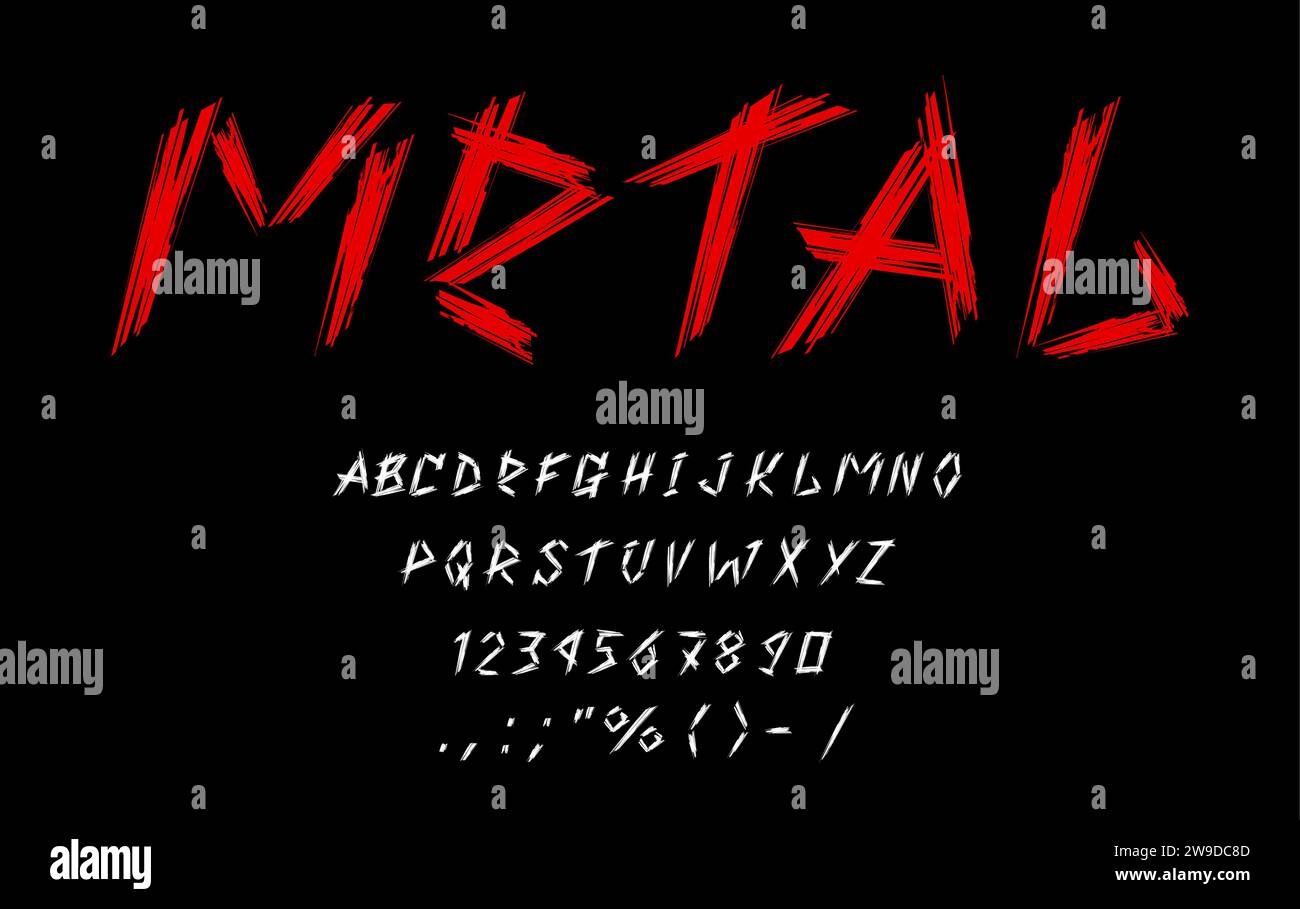 Rock music font, retro punk typeface, rock n roll grunge type, english ...