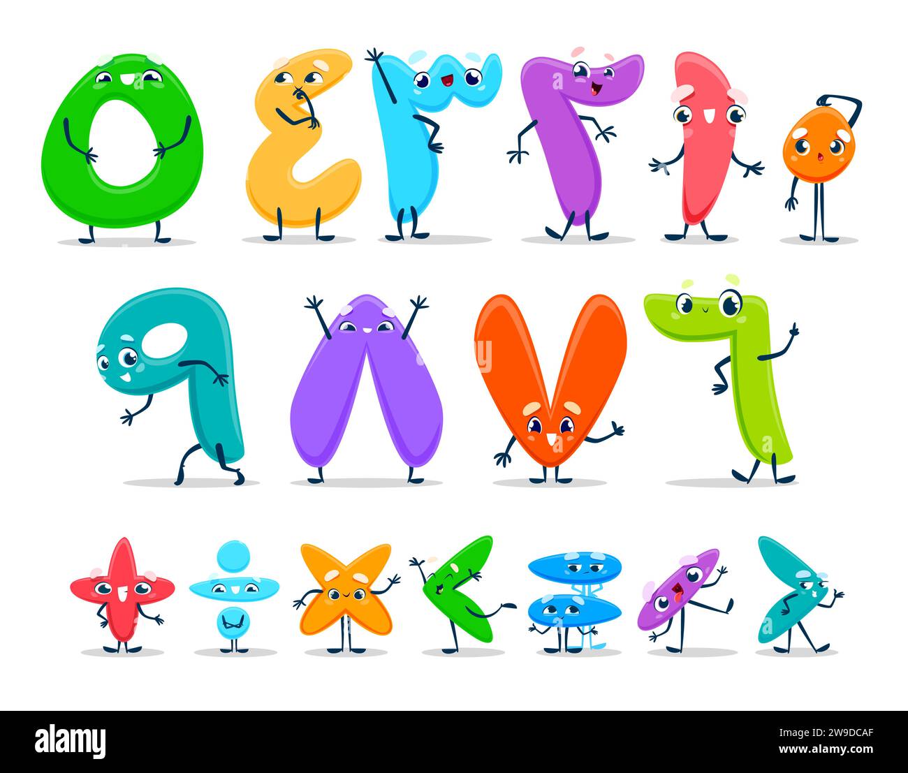 Arabic numbers or numeral characters. Cartoon vector numeric system ...