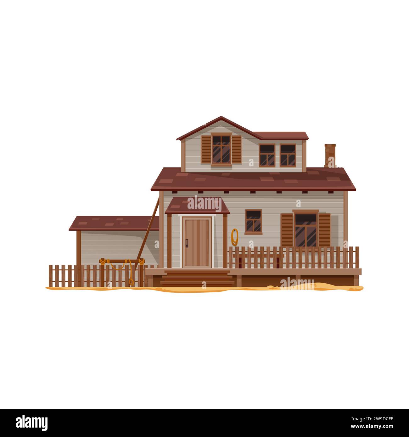 Western Wild West town cartoon cowboy or sheriff house. Vector building ...