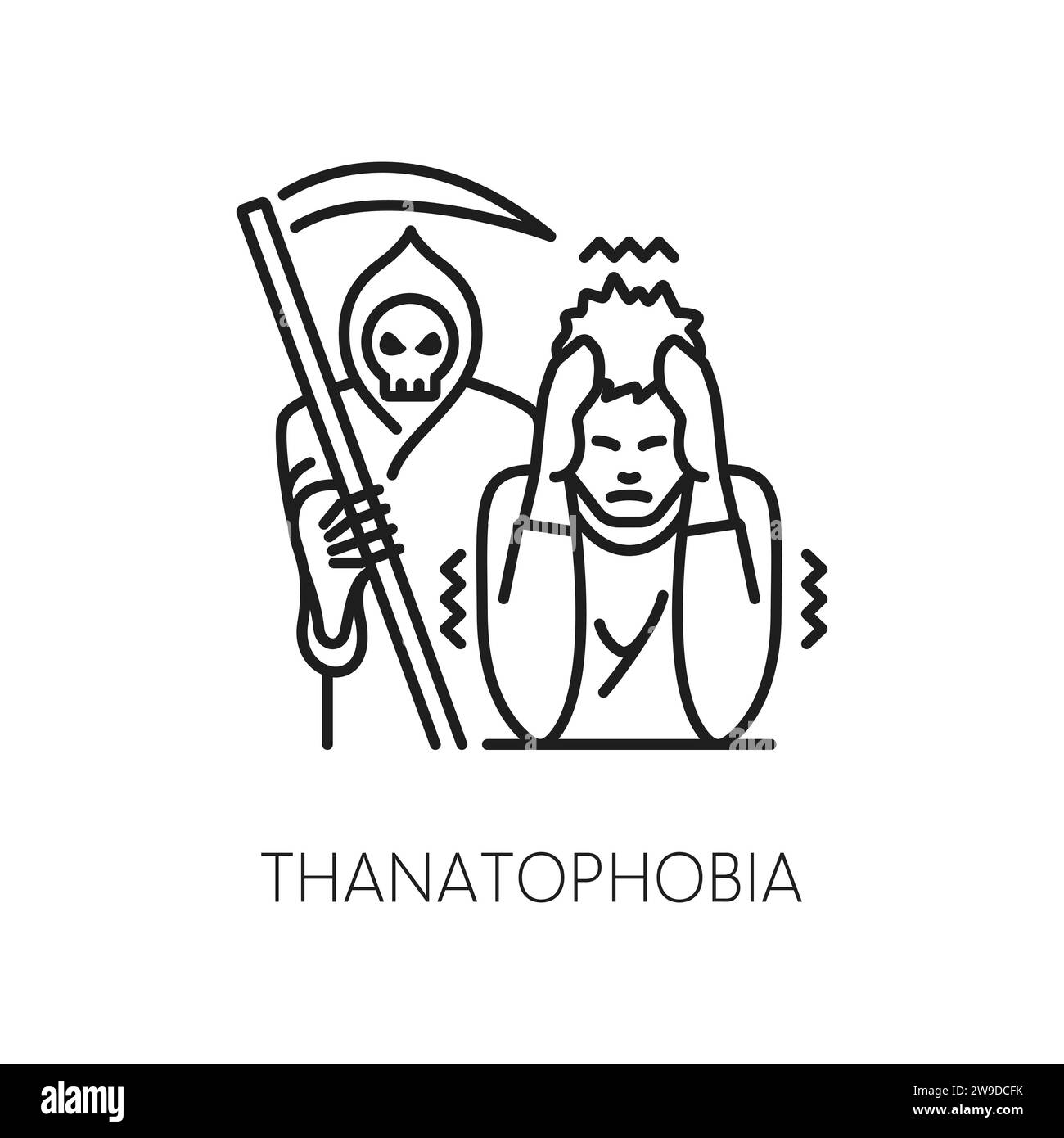 Human thanatophobia phobia icon, mental health. Fear of death, mental ...