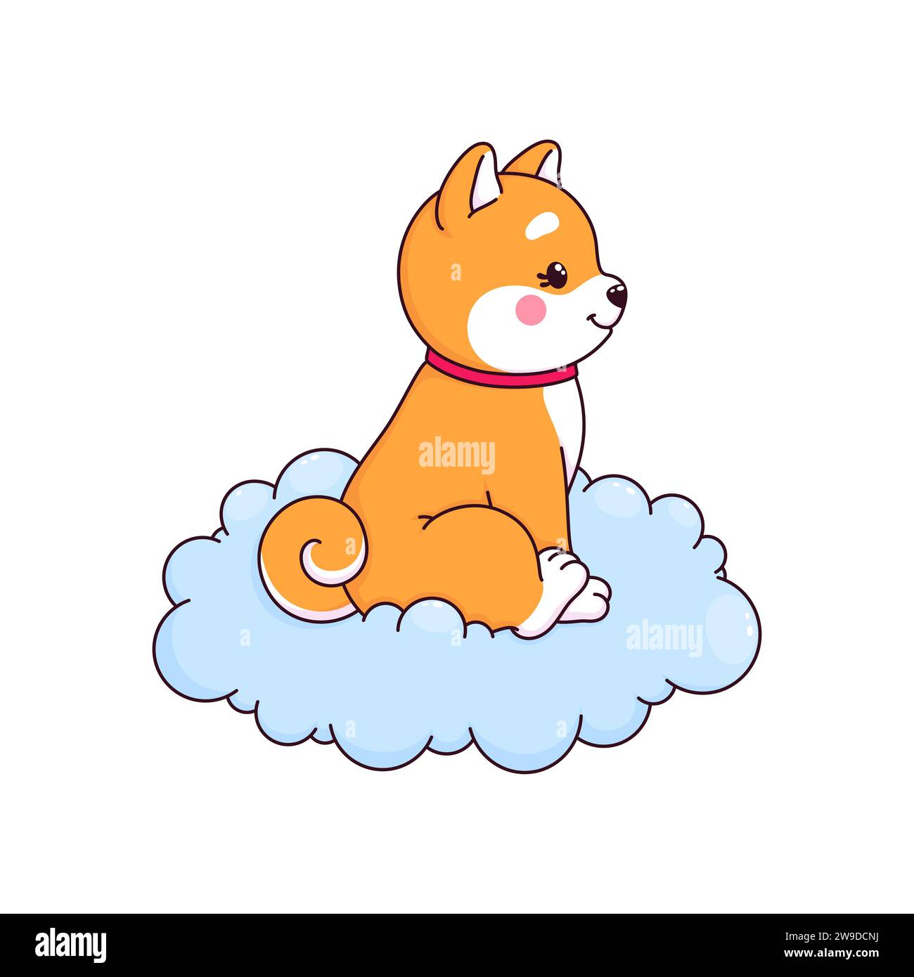 Cartoon kawaii shiba inu dog or puppy character sitting on a cloud ...