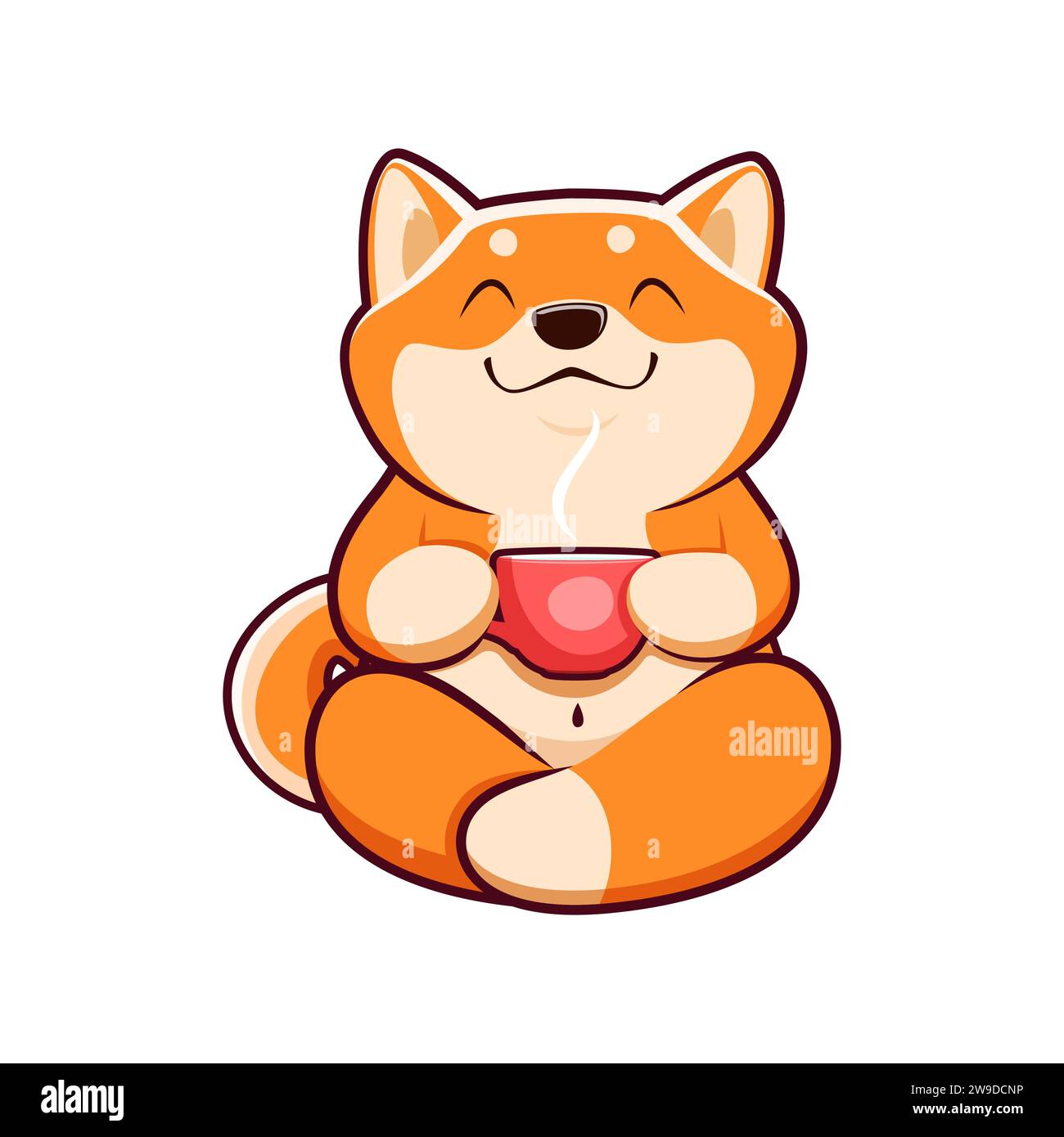 Cartoon kawaii shiba inu dog character with coffee or tea cup. Cute ...