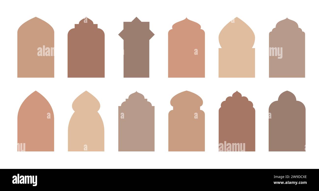 Islamic door and mosque window shapes silhouettes. Arabic architecture ...