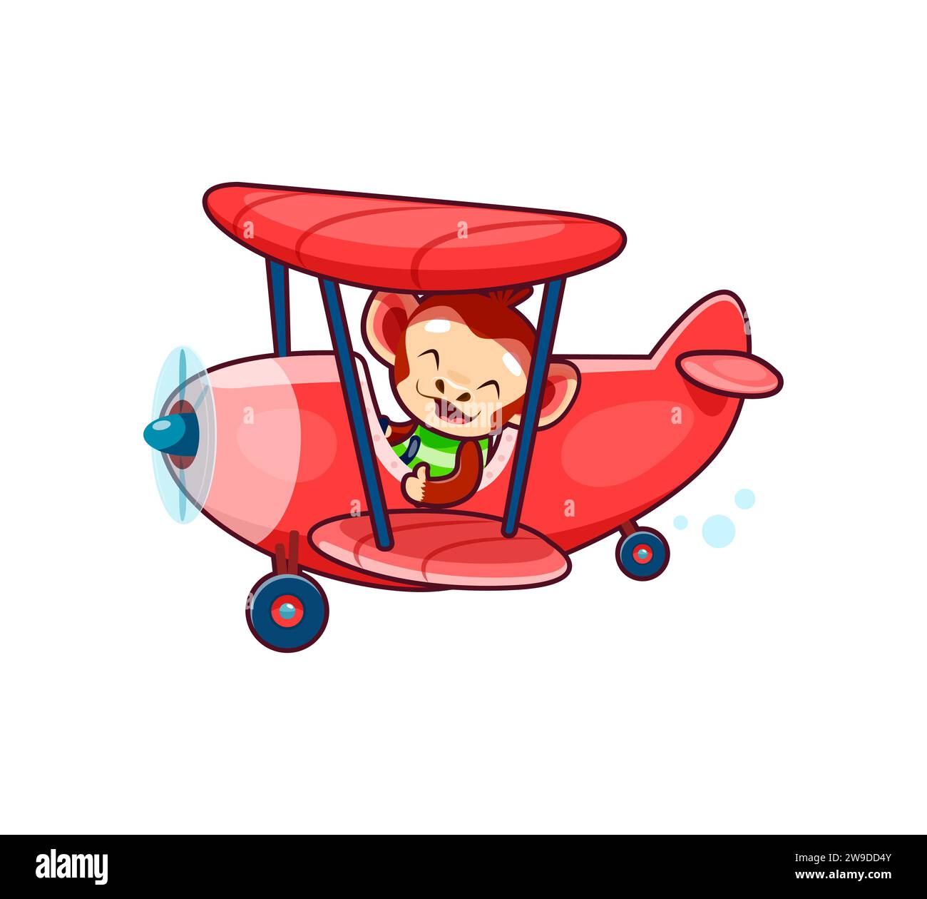 Cartoon cute monkey animal character on plane. Jungle cute animal baby ...