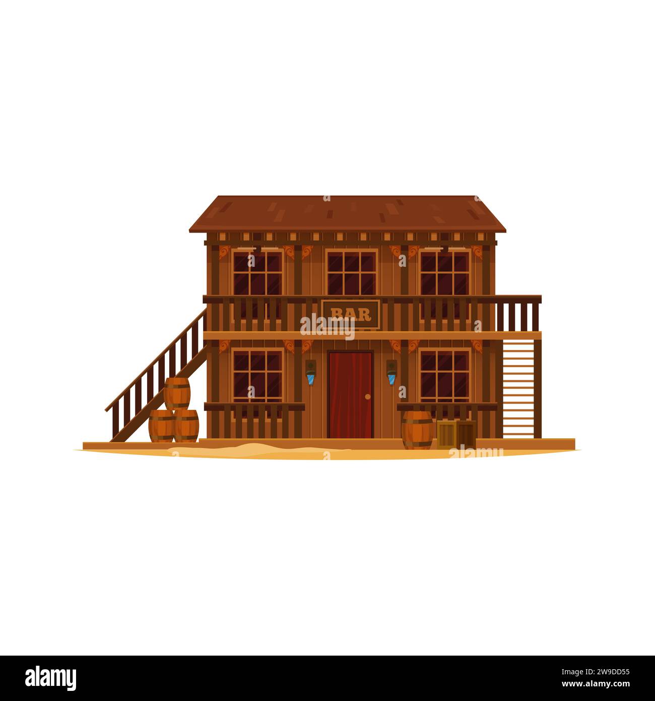 Western Wild West town bar cartoon building. Vector Texas cowboy saloon ...