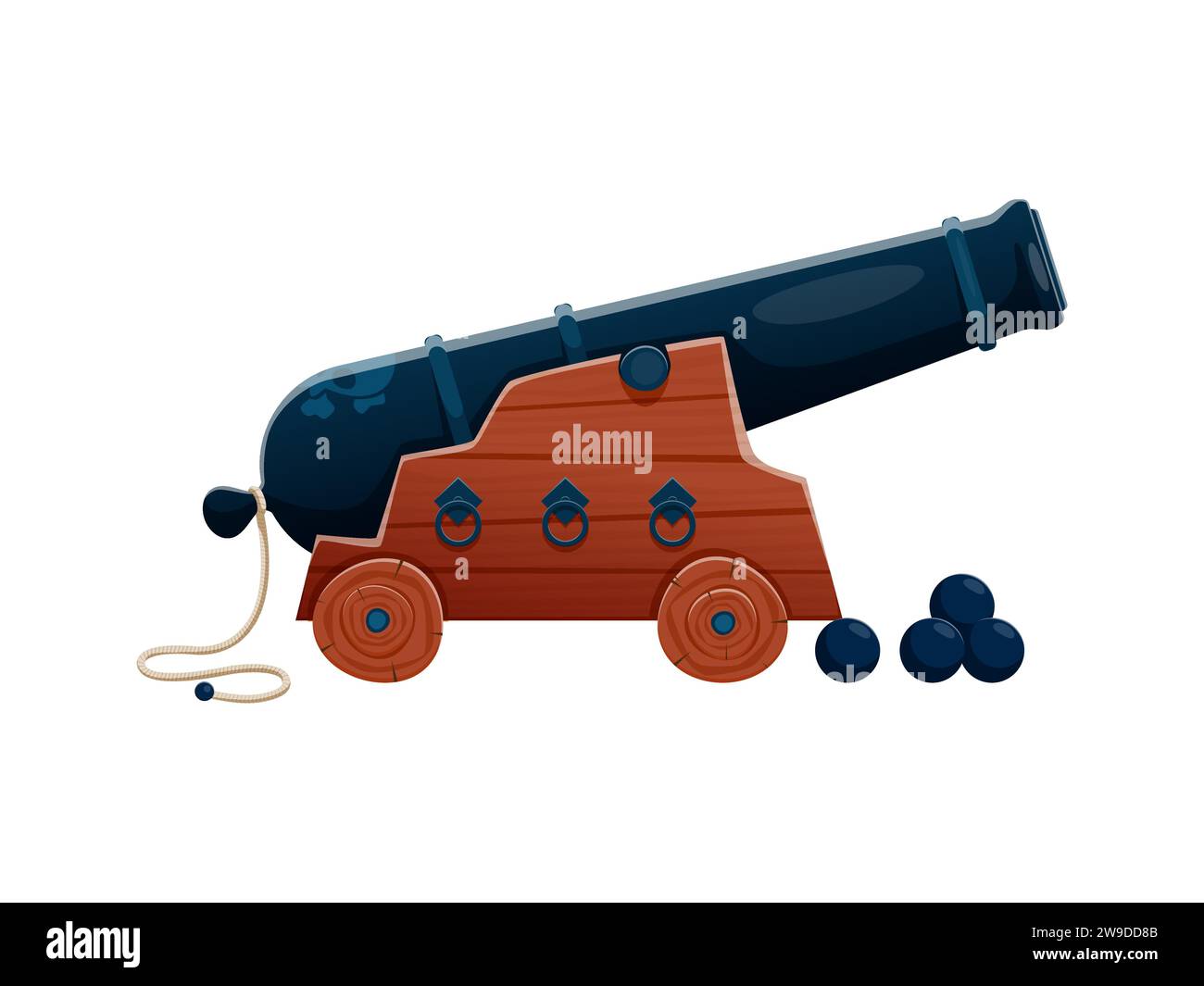 Cartoon cannon, formidable pirate weapon of war, boasts metal barrel ...