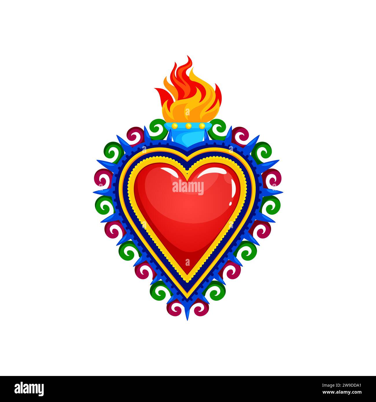 Mexican sacred heart tattoo and symbol. Isolated cartoon vector flaming ...